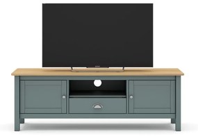 Zelenošedý/přírodní TV stolek z borovicového dřeva 158x53 cm Misti – Marckeric