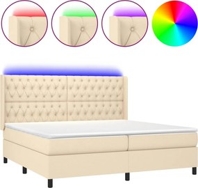 Box spring postel s matrací a LED krémová 200x200 cm textil 3138586