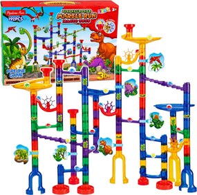 LEAN Toys Stavebnicová sada – kuličková dráha, barevné tunely, dinosauři, 192 dílů