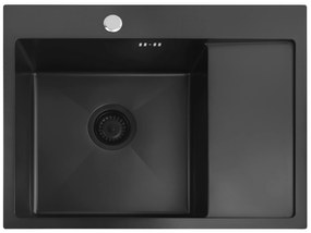 Rea Fin, 1-komorový ocelový dřez 620x480x185 mm, černá matná, ZLE-06014