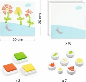 DJECO Razítkovací set Květiny / Razítka pro děti / 7 razítek / 16 ilus