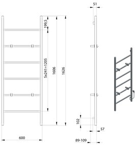 Sapho, BARBO elektrický sušák 600x1600 mm, 160 W, hranatý, černá mat, BB906