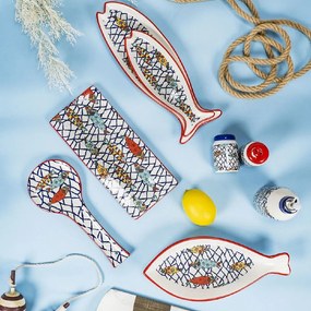 VILLA D’ESTE HOME TIVOLI Designové podnosy Los Cabos 2 kusů, bílá, dekor barevné rybky, keramika