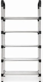 botník, 5 pater, kov/plast, 99x58x25 cm, chrom/černá, Dekorino BB20260055