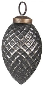 Černo-stříbrná antik skleněná ozdoba šiška – 4x7 cm