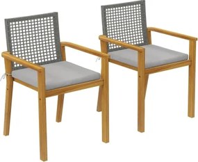 Outsunny zahradní židle 2 ks set FSC akáciové dřevo, stohovatelné dřevěné židle s ratanovým opěradlem, odnímatelný polštář, loketní opěrka