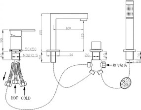 Mexen CUBE - vanová baterie 4-otvorová, Černá, 72932-70