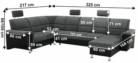 Kondela Sedací souprava, ekokůže černá / látka tmavě šedá, levá, SANTIAGO U