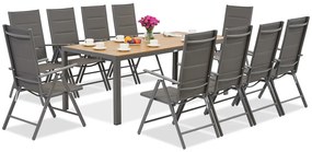 Zahradní nábytek Garden Point z šedého hliníku s velkým stolem Verona Wood pro 10 osob