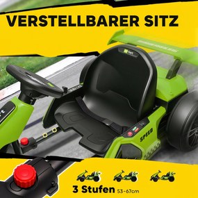 HOMCOM Elektrické Go-Kart pro Děti 6-12 Let 24V 6-12km/h s Nastavitelným Sedadlem, 2 Motory, Drift Go-Kart s Klaksonem, Světly a Hudbou, Zelené