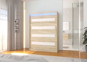 ADRK Furniture Posuvná skříň s lacobelem a LED osvětlením MARTINEZ 150