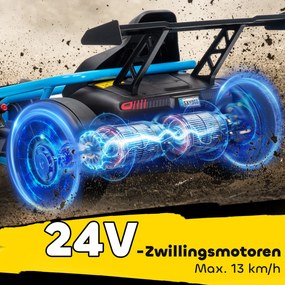 AIYAPLAY 24V elektrické Go-Kart k jízdě a driftování, nylonové pneumatiky, bezpečnostní pás, klakson, hudba pro děti 8-12 let, modré