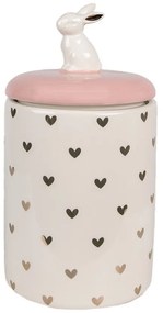Růžovobílá keramická dóza s víkem Rabbit Heart - Ø 13x30 cm