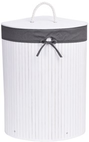 Bambusový rohový koš na prádlo s víkem 60L, bílo-šedý