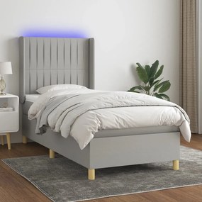 Box spring postel s matrací a LED světle šedá 90x200 cm textil 3139005