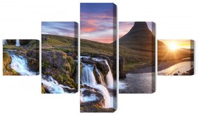 Vícedílný obraz Kirkjufell Hora S Vodopády Nedostatek Nedostatek Přírodní plátno 250x150