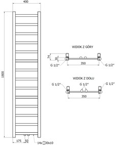 Mexen Bolt, topné těleso 1800 x 400 mm, 406 W, spodní a středové, antracitová, W126-1800-400-00-66