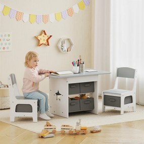 AIYAPLAY stoleček a set 2 židlí pro děti se 6 vyjímatelnými zásuvkami, pro dívky a chlapce 3–8 let, šedá