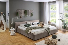 Taupe čalouněná dvoulůžková postel s úložným prostorem s roštem 200x240 cm Cube – Meise Möbel