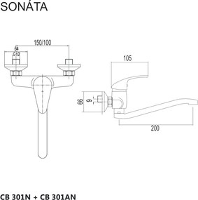 Mereo Mereo, Dřezová nástěnná baterie, Sonáta, s ramínkem plochým vyhnutým 210 mm, chrom, CB301N