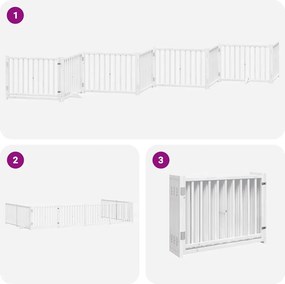 Zábrana pro psy s dvířky skládací 8 panelů bílá 640 cm topol 3155730