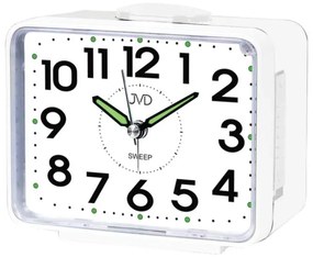JVD Bílý tichý ručkový budík s LED osvětlením s plynulým chodem JVD SRP1101.3