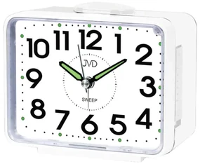 JVD Bílý tichý ručkový budík s LED osvětlením s plynulým chodem JVD SRP1101.3
