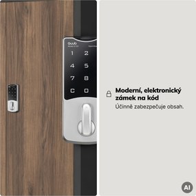 Kovová kancelářská skříň se zámkem na kód antracitová, ořech, 900x1850x400 mm: DANIEL Eco Design