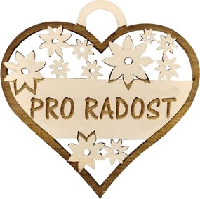 AMADEA Dřevěné srdce s textem "pro radost", 7 cm, český výrobek
