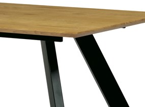 Jídelní stůl HT-722 OAK, 160x90 cm, MDF 3D dekor divoký dub, kov černý lak mat