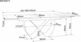 Jídelní rozkládací stůl Infinity 160/240 cm keramika bílý mramor/měděný