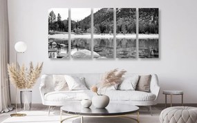 5-dílný obraz jezero v nádherné přírodě v černobílém provedení Varianta: 100x50