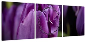 Obraz květů tulipánů (s hodinami) (90x30 cm)