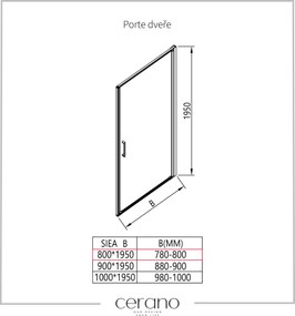Cerano Porte, 1-křídlé sprchové dveře 80x195 cm, 8mm čiré sklo, černý profil, CER-CER-413486