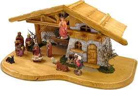 AMADEA Dřevěný osvětlený betlém s figurkami 54 cm