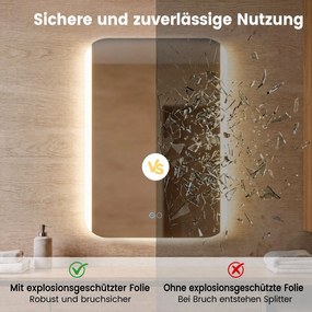 Costway Koupelnové zrcadlo s LED osvětlením 3 stmívatelné barvy světla a plynulá