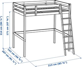 STORÅ Rám vysoké postele, bílé mořidlo, 140x200 cm