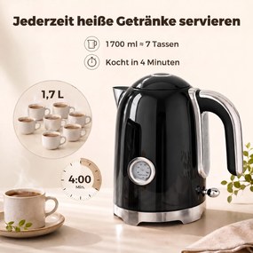 HOMCOM Sada konvice a toustovače s teploměrem, 1,7 l, 2200 W konvice, dvouštěrbinový toustovač se 7 stupni opečení