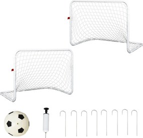 HOMCOM Sada 2 Fotbalových Branků s Koutem a Míčem pro Děti a Dospělé - Sportovní Hračka na Venkovní Hry - Ocel a Polyester 78x46x56 cm Bílá | Aosom