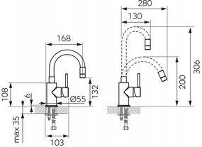 Ferro Fiesta, vysoká umyvadlová baterie s flexibilním ramenem, černá-chromová, BFI2FB
