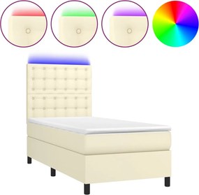 Box spring postel s matrací a LED krémová 80x200 cm umělá kůže 3135911