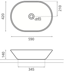 Bathco 4038 - Umyvadlo na desku TOULOUSE 59x42 cm porcelán/bílá