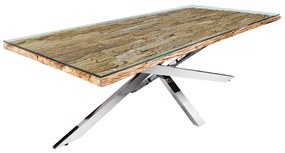 Massive home | Jídelní stůl BARRACUDA 220 CM sklo/masiv teak