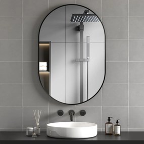 HOMCOM Oválné Koupelnové Zrcadlo 60x90cm z Tepelného Skla, Moderní Nástěnné Zrcadlo s Hliníkovým Rámem, Vertikální/Horizontální Montáž, pro Ložnici, …