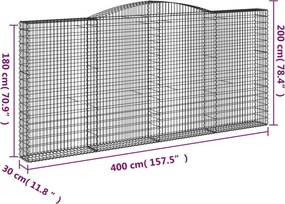 Klenuté gabionové koše 3 ks 400x30x180/200cm pozinkované železo 3146919