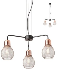 Redo 01-1579 - Lustr na lanku EDISON 3xE27/42W/230V pr. 53 cm černá/měděná