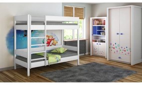 Dětská dvoupatrová postel + šuplíky Diego - žebřík zepředu - 160x80cm - Bílá