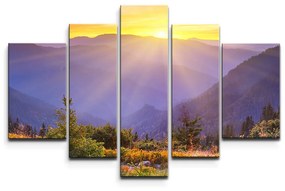 Sablio Obraz - 5-dílný Západ slunce nad lesem - 125x90 cm