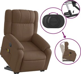Zvedací masážní polohovací křeslo hnědé textil 3205218