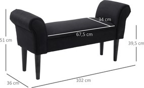 HOMCOM Lavice Ložnice Lavice Čalouněná lavice černá 102x31x51cm z MDF a pěny pro útulné akcenty | Aosom.de